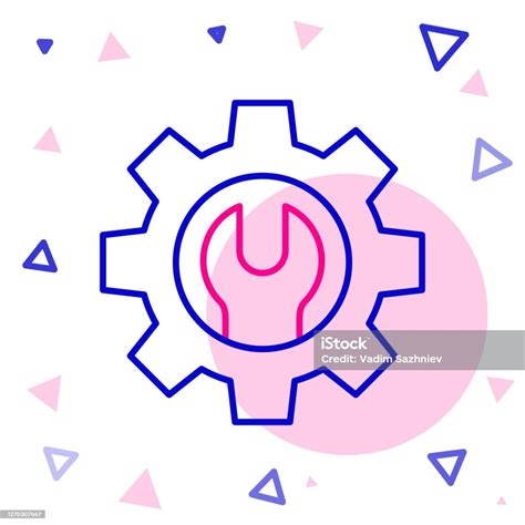 흰색 배경에 격리 라인 렌치 스패너와 기어 아이콘 조정 서비스 설정 유지 보수 수리 고정 다채로운 개요 개념 벡터 일러스트레이션 아이콘에 대한 스톡 벡터 아트 및 기타