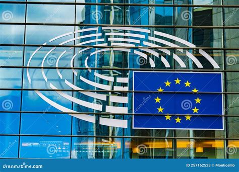 Logo Of European Parliament Displayed On The Building Editorial Stock