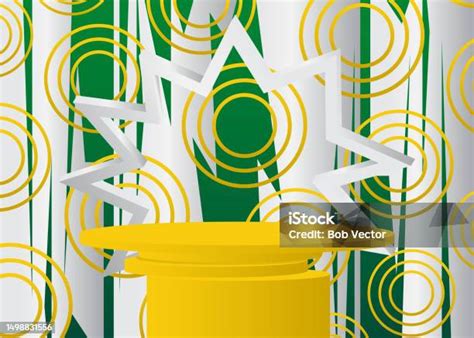 녹색 노란색 및 흰색 무대 쇼케이스 추상 벡터 실린더 받침대 연단 최소한의 기하학적 모형 제품 디스플레이 0명에 대한 스톡 벡터 아트 및 기타 이미지 Istock