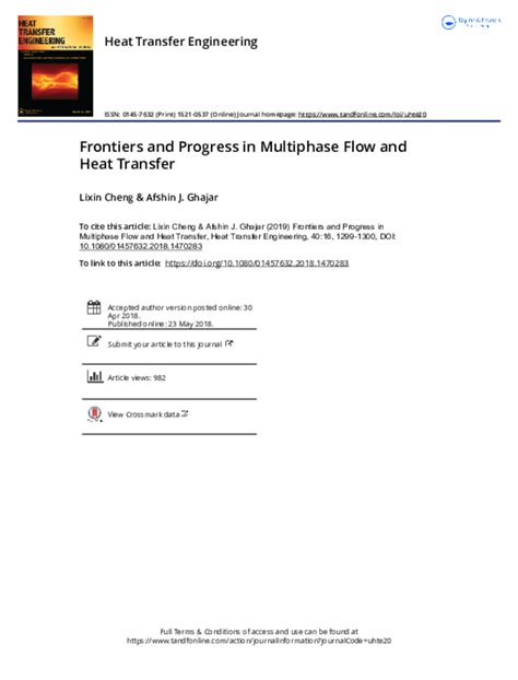 Pdf Frontiers And Progress In Multiphase Flow And Heat Transfer