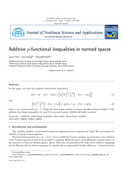 Pdf Additive ρ Functional Inequalities In Normed Spaces