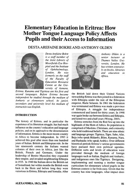 PDF Elementary Education In Eritrea How Mother Tongue Language Policy Affects Pupils And