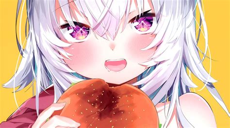 Anime Girl Eating Bread On Yellow Background · 1366x768 Free Photo From Virtual Pictures And