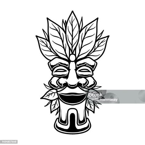 흑백 스타일의 티키 아이돌의 삽화 포스터 카드 배너 엠블럼 기호를위한 디자인 요소 벡터 일러스트 레이 션 티키에 대한 스톡 벡터 아트 및 기타 이미지 Istock