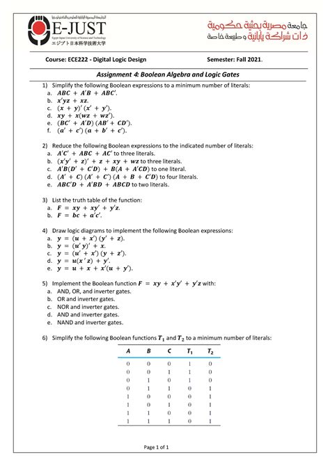 Assignment 04 Lecs Page 1 Of 1 Course Ece222 Digital Logic Design Semester Fall 2021