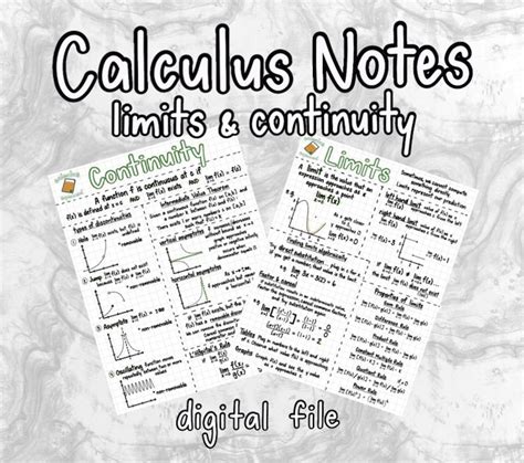 Calculus LIMITS CONTINUITY Study Notes 2 Pages Digital File Only Etsy
