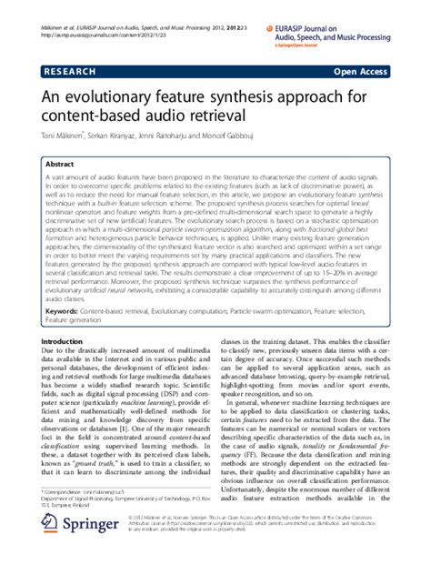 pdf an evolutionary feature synthesis approach for content based