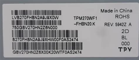 PANEL LCD TPM270WF1-FHBN20.K REV:5942Z , Open cell panel MV270FHB-N20 ...