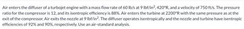Solved Air Enters The Diffuser Of A Turbojet Engine With A