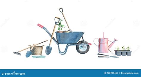 gardening tools and props at sunny day 3d render on a white background