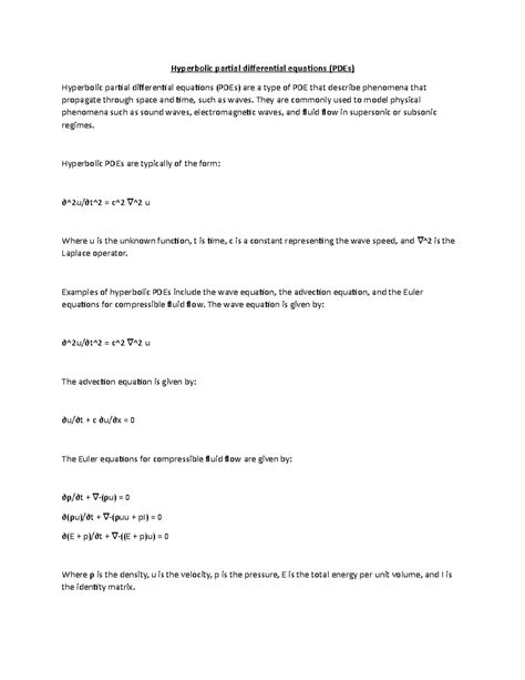 Hyperbolic Partial Differential Equations Pdes They Are Commonly Used To Model