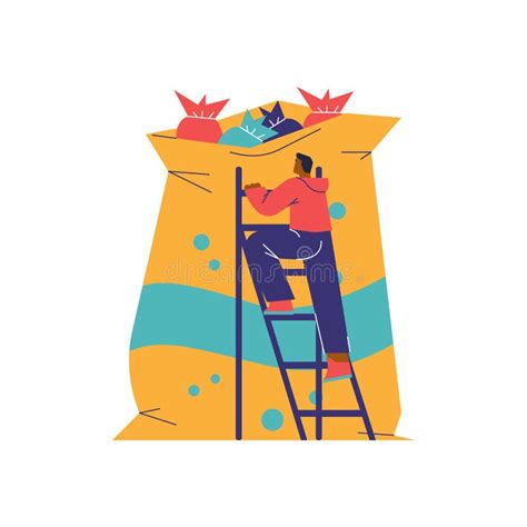Man Climbing Ladder To Candy Package Flat Vector Illustration Isolated