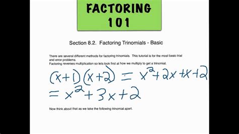Factoring 101 Factoring A Trinomial Basic Youtube