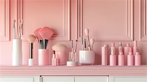 Elegant Minimalist Arrangement Of Lipsticks And Makeup Brushes In