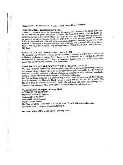 Whole Count Of Rbc Using Hemocytometer Pdf