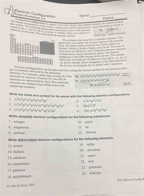 Electron Configuration Name Chem Worksheet 5 6 Period An Electron Configuration Is Simp [algebra]