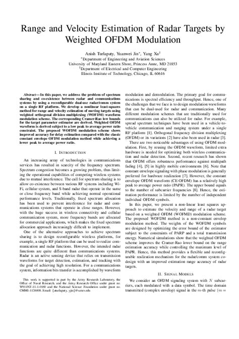 Pdf Range And Velocity Estimation Of Radar Targets By Weighted Ofdm Modulation