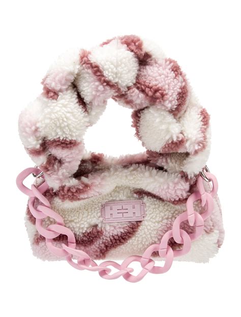 Heurueh Chain Link Trimmed Faux Fur Handle Bag White Handle Bags