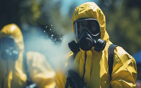 Premium Ai Image A Person In A Chemical Protection Suit Against