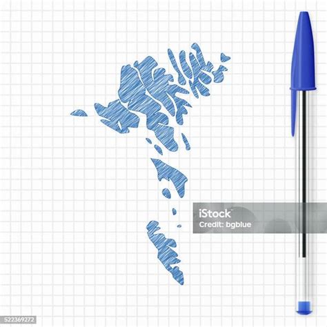 หมู่เกาะแฟโรแผนที่ร่างบนกระดาษกริด ปากกาสีฟ้า ภาพประกอบสต็อก ดาวน์โหลดรูปภาพตอนนี้ กระดาษ