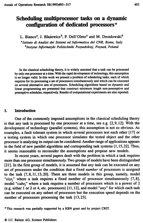 Pdf Scheduling Multiprocessor Tasks On A Dynamic Configuration Of Dedicated Processors