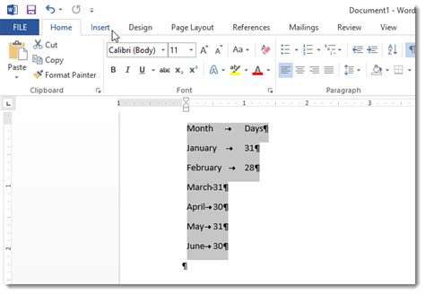 word convert table to text 2013 snouber