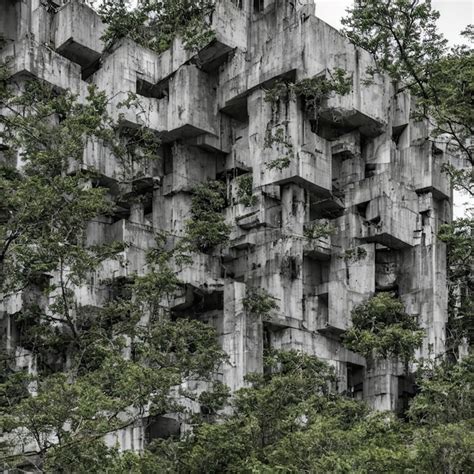 Premium Photo Brutalism Archtecture Covered With Green Bushes And Premium Photo Brutalism Archtecture Covered With Green Bushes And