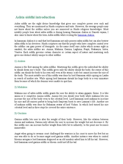 Ashta Siddhi Introduction Pdf Indian Religions Religious Belief