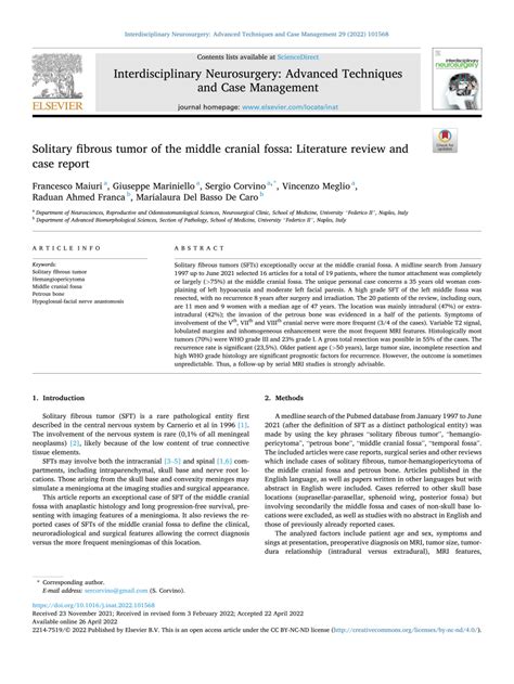 Pdf Solitary Fibrous Tumor Of The Middle Cranial Fossa Literature