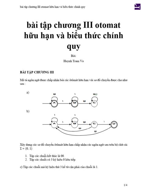 Bài Tập Chương Iii Otomat Hữu Hạn Và Biểu Thức Chính Quy Pdf