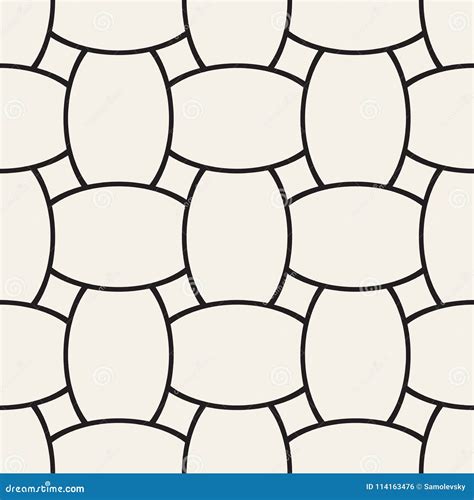Vector Geometric Seamless Pattern With Curved Shapes Grid Abstract Monochrome Rounded Lattice