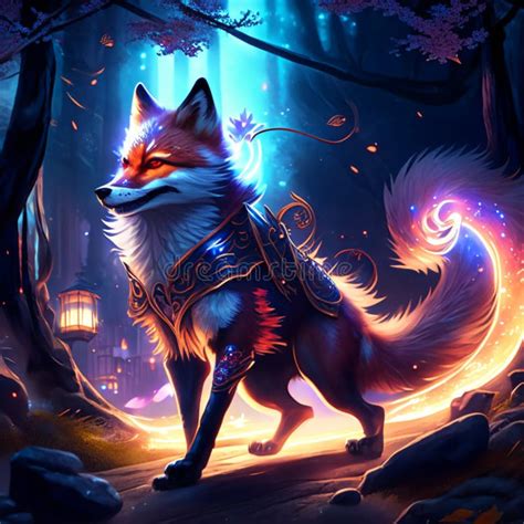Fantasy Illustration Of A Fox In Neon Light 3d Rendering Generative Ai Stock Illustration