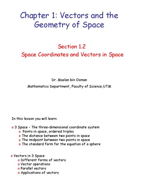 Chapter 1 Vectors And The Geometry Of Space Pdf Cartesian Coordinate System Euclidean Vector
