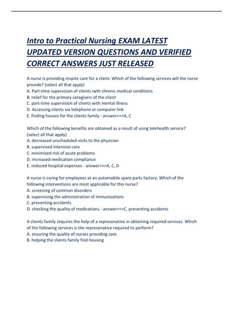 Intro To Practical Nursing Exam Latest Updated Version Questions And