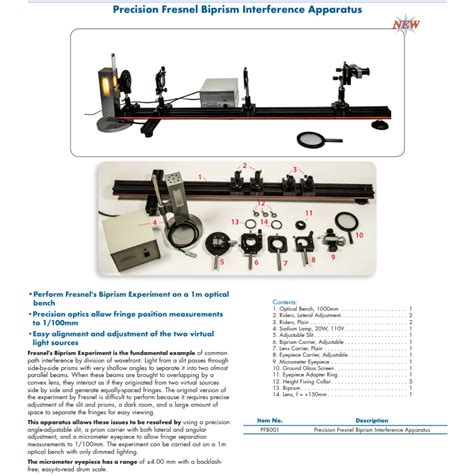 Precision Fresnel Biprism Interference Apparatus