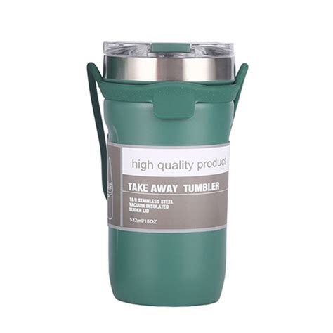 대용량 실리콘 자동차 스테인레스 스틸 커피 컵 진공 이중 레이어 컵 500ml녹색