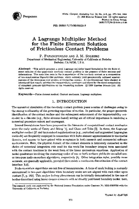 Pdf A Lagrange Multiplier Method For The Finite Element Solution Of
