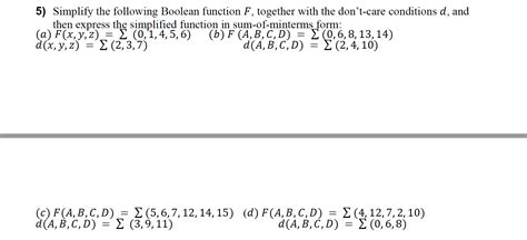 Solved 5 Simplify The Following Boolean Function F