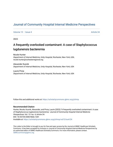 Pdf A Frequently Overlooked Contaminant A Case Of Staphylococcus Lugdunensis Bacteremia