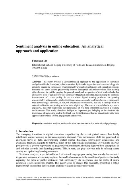 Pdf Sentiment Analysis In Online Education An Analytical Approach And Application