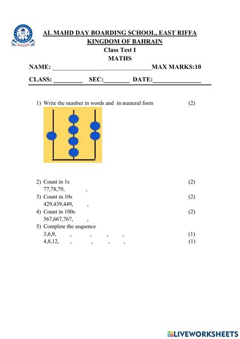 Class Test 1 Interactive Worksheet Live Worksheets