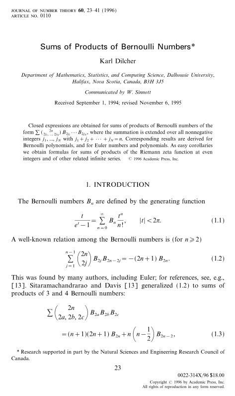 Pdf Sums Of Products Of Bernoulli Numbers Dokumen Tips