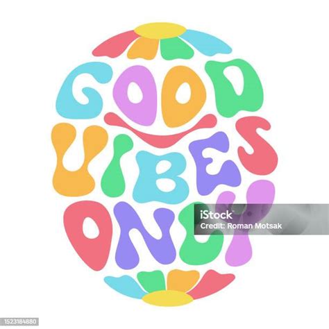 그루비 히피 좋은 분위기 슬로건 티셔츠 스티커 카드 포스터에 대한 다채로운 복고풍 70 년대 60 년대 스타일 텍스트 벡터 1960 1969 년에 대한 스톡 벡터 아트 및
