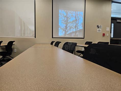 Empty Classroom Interior With Rows Of Desks Stock Image Image Of