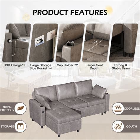 Yodolla Sofa Bed 3 In 1 Sleeper Sofa With Storage Chair Faux Leather