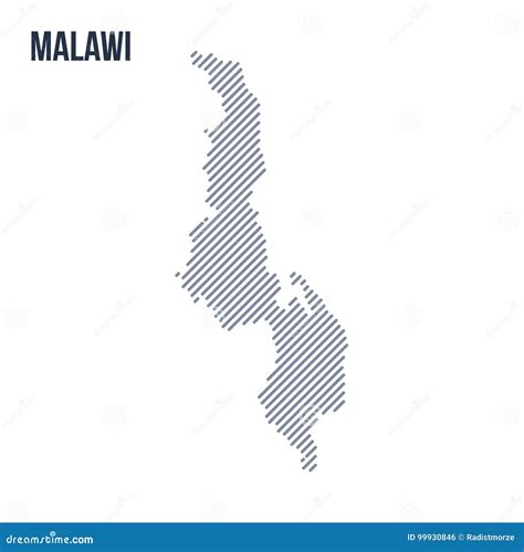 Vector Abstract Hatched Map Of Malawi With Oblique Lines Isolated On A White Background Stock