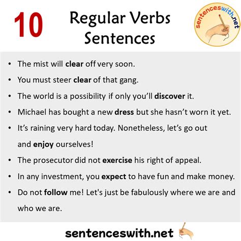 10 Regular Verbs Sentences Examples Regular Verbs Examples Sentences
