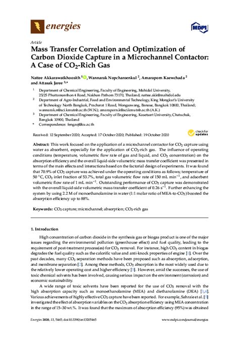 Pdf Mass Transfer Correlation And Optimization Of Carbon Dioxide