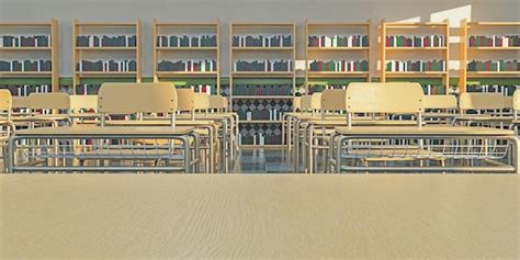 School Classroom With Empty Teachers Table Premium Ai Generated Image