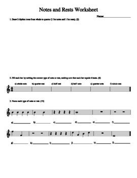 Notes And Rests Worksheet By Robert Rozgonyi Teachers Pay Teachers